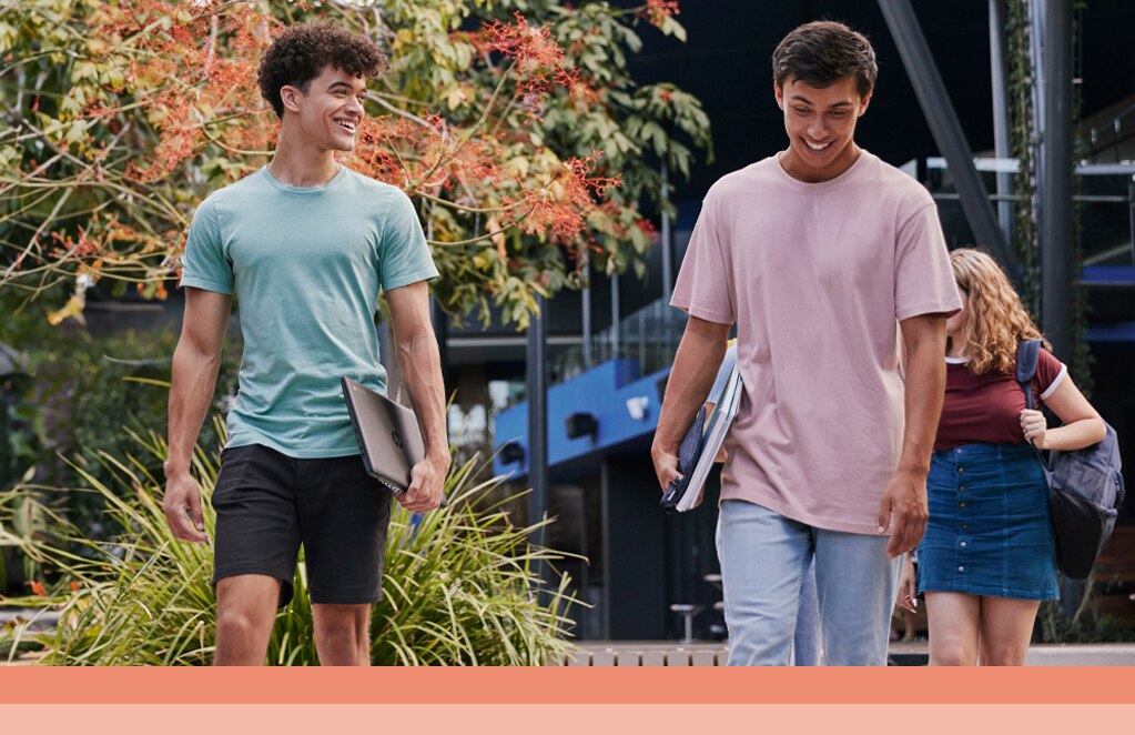 Back to school sale image students with HP laptop