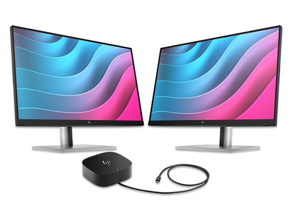 Dual HP E24 G5 FHD Monitor + HP USB-C G5 Essential Docking Station Bundle